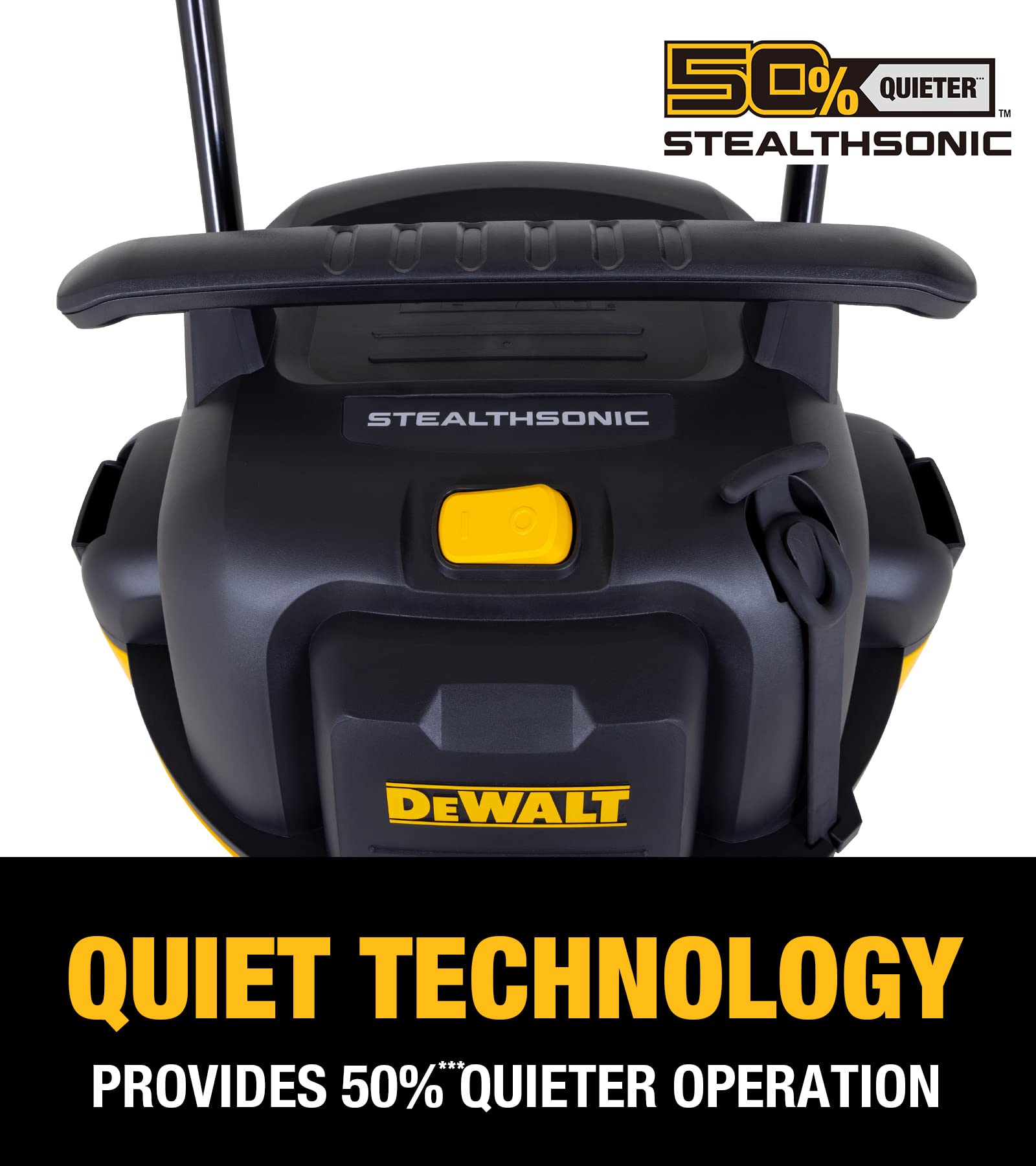 DEWALT 16 Gallon STEALTHSONIC Poly Wet/Dry Vacuum, DXV16P-QTA Noise Reduction Heavy Duty Shop Vacuum for Jobsite/Workshop, Reduce Motor Noise, Yellow