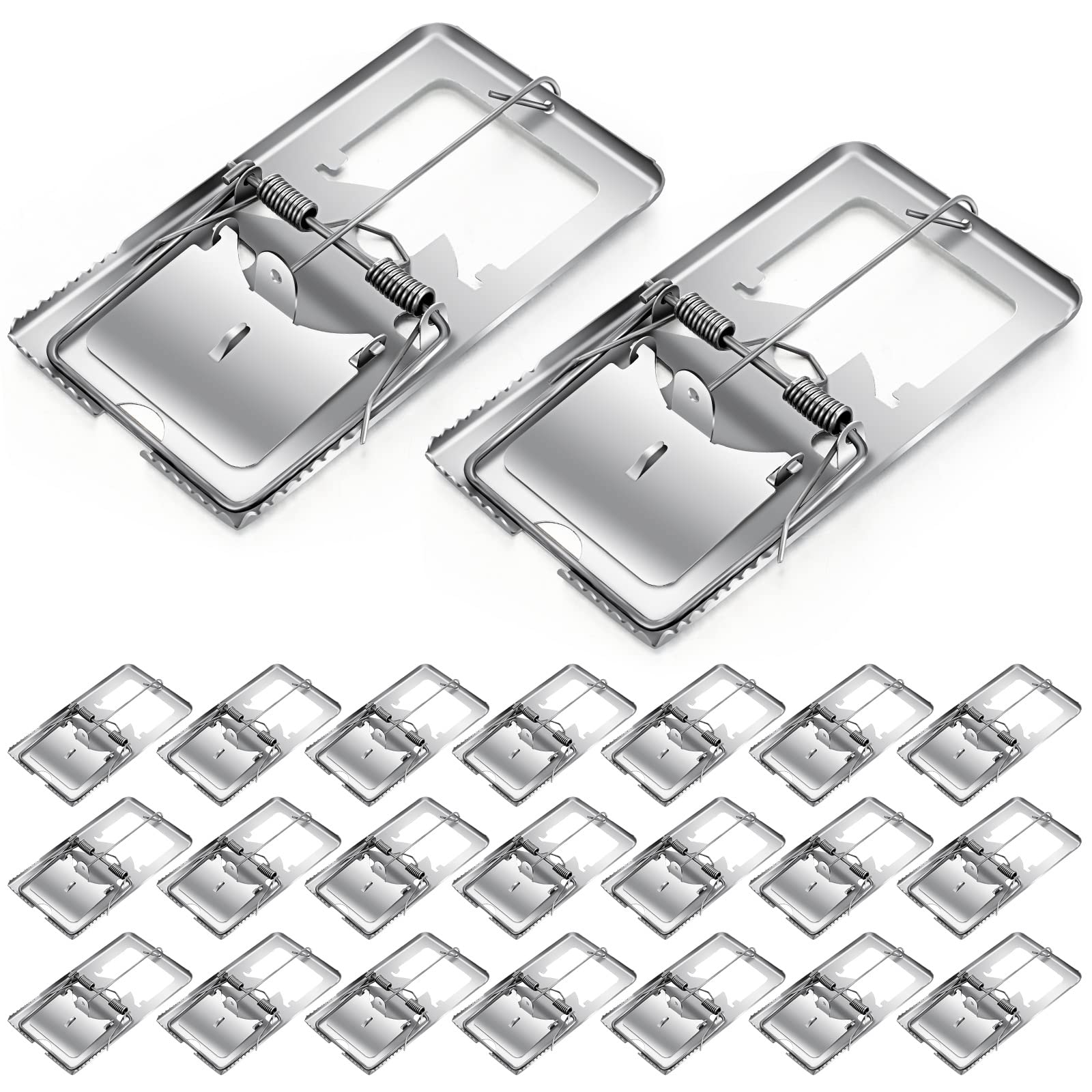 24 Pcs Classic Metal Rat Traps Reusable Rat Trap Humane Rat Traps Effective Snap Rat Trap That Work for Rat Mice Voles and Small Rodents Control (Silver)