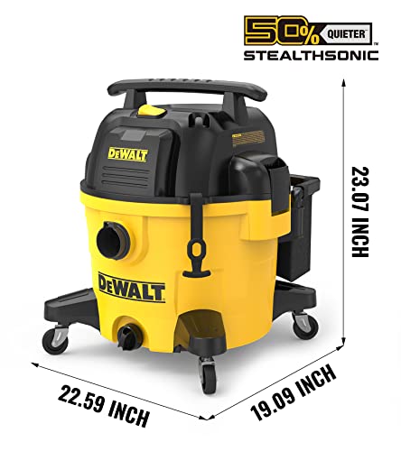 DEWALT 9 Gallon STEALTHSONIC Ultra Quiet Poly Wet/Dry Vacuum, DXV09P-QTA Newest Noise Reduction Vac, Heavy Duty Shop Vacuum for Jobsite/Workshop, Reduce Motor Noise, Yellow