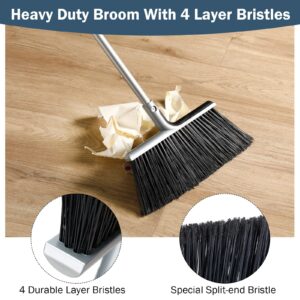 3 Pcs Heavy Duty Broom Outdoor/Indoor Broom for Floor Cleaning with 58 inch Long Handle, Angle Broom Heavy Duty Commercial Broom for Home Garage Kitchen Office Lobby Lawn Courtyard Concrete (Gray)