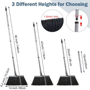 3 Pcs Heavy Duty Broom Outdoor/Indoor Broom for Floor Cleaning with 58 inch Long Handle, Angle Broom Heavy Duty Commercial Broom for Home Garage Kitchen Office Lobby Lawn Courtyard Concrete (Gray)