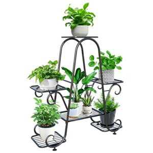 zhazhadi plant stand metal indoor outdoor multiple 6 tier tall corner flower pot holder stands shelf rack wrought iron tiered planter shelves for patio, living room, garden, balcony, black