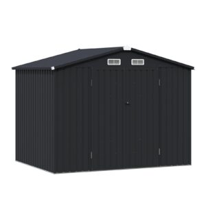 Verano Garden 8’x6’ Outdoor Storage Shed, Galvanized Metal Steel Shed,Double Door W/Lock, Garden Storage for Backyard, Patio, Lawn (96.65"x63.39"x77.17)