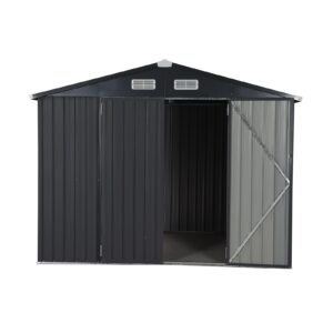 Verano Garden 8’x6’ Outdoor Storage Shed, Galvanized Metal Steel Shed,Double Door W/Lock, Garden Storage for Backyard, Patio, Lawn (96.65"x63.39"x77.17)