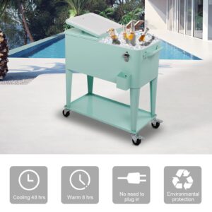 VINGLI 80 Quart Rolling Ice Chest on Wheels, Patio Cooler Party Bar Drink Cooler Cart with Shelf, Bottle Opener, Water Pipe