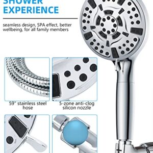 Shower head ushalhue hand held shower 10 Spray Mode High Pressure Showerhead,59.05" Stainless Steel Hose Adjustable Bracket Filter Shower Head, Remove Chlorine and Harmful Substance (silvery1)