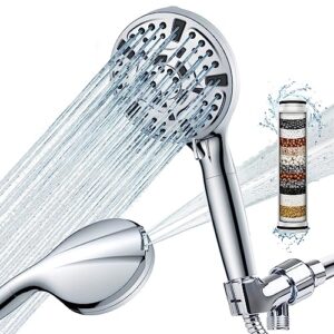 shower head ushalhue hand held shower 10 spray mode high pressure showerhead,59.05" stainless steel hose adjustable bracket filter shower head, remove chlorine and harmful substance (silvery1)