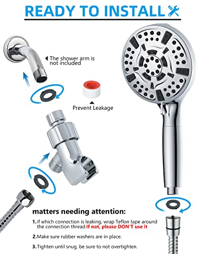 Shower head ushalhue hand held shower 10 Spray Mode High Pressure Showerhead,59.05" Stainless Steel Hose Adjustable Bracket Filter Shower Head, Remove Chlorine and Harmful Substance (silvery1)