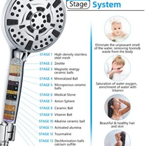 Shower head ushalhue hand held shower 10 Spray Mode High Pressure Showerhead,59.05" Stainless Steel Hose Adjustable Bracket Filter Shower Head, Remove Chlorine and Harmful Substance (silvery1)