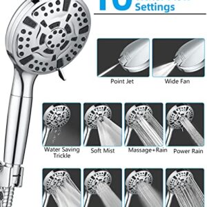 Shower head ushalhue hand held shower 10 Spray Mode High Pressure Showerhead,59.05" Stainless Steel Hose Adjustable Bracket Filter Shower Head, Remove Chlorine and Harmful Substance (silvery1)