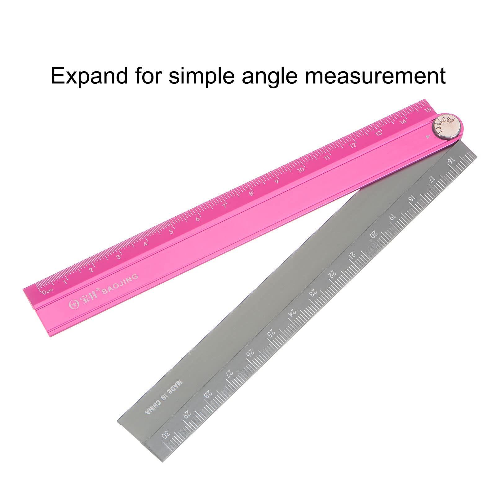 HARFINGTON Folding Straight Ruler 30cm Metric Aluminum Alloy Ruler with Angle Line Geometric Measuring Tool for Children Architects Study Classroom Office, Hot Pink