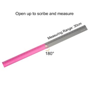 HARFINGTON Folding Straight Ruler 30cm Metric Aluminum Alloy Ruler with Angle Line Geometric Measuring Tool for Children Architects Study Classroom Office, Hot Pink