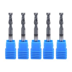 XYunEnZ ISB 3/8'' Carbide Square End Mill Set, 2 Flute Micro Grain Carbide Mill Bits for Hardened Steels/Alloy Steels/Aluminum, 5 Pcs