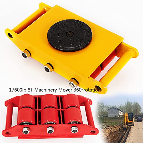 6T/8T/12T/15T Industrial Machinery Mover,Machinery Mover Skate w/ 360°Rotation Cap and Rollers, Heavy Duty Machinery Skate Dolly Moving Industrial Equipment (8T, Yellow)