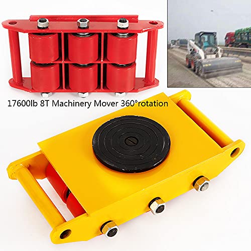 6T/8T/12T/15T Industrial Machinery Mover,Machinery Mover Skate w/ 360°Rotation Cap and Rollers, Heavy Duty Machinery Skate Dolly Moving Industrial Equipment (8T, Yellow)