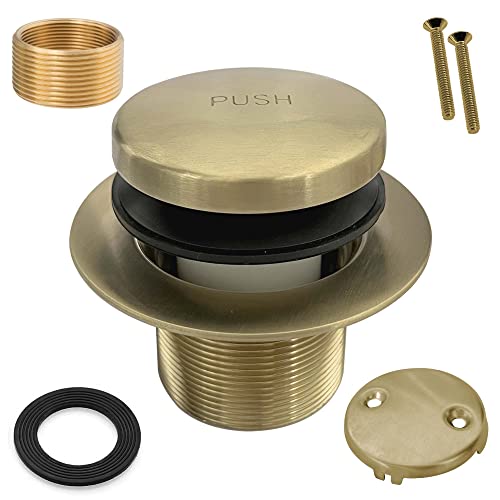 GETPRO Tub Drain Gold,Tip Toe Bath Tub Drain Kit with Two-Hole Overflow Faceplate,Bathtub Drain Trim Set Conversion Replacement Assembly with Universal Fine & Coarse Thread Brushed Gold