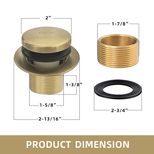 GETPRO Tub Drain Gold,Tip Toe Bath Tub Drain Kit with Two-Hole Overflow Faceplate,Bathtub Drain Trim Set Conversion Replacement Assembly with Universal Fine & Coarse Thread Brushed Gold