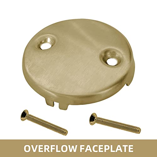 GETPRO Tub Drain Gold,Tip Toe Bath Tub Drain Kit with Two-Hole Overflow Faceplate,Bathtub Drain Trim Set Conversion Replacement Assembly with Universal Fine & Coarse Thread Brushed Gold