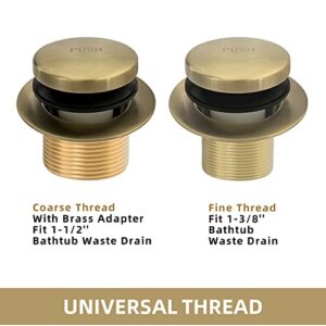 GETPRO Tub Drain Gold,Tip Toe Bath Tub Drain Kit with Two-Hole Overflow Faceplate,Bathtub Drain Trim Set Conversion Replacement Assembly with Universal Fine & Coarse Thread Brushed Gold