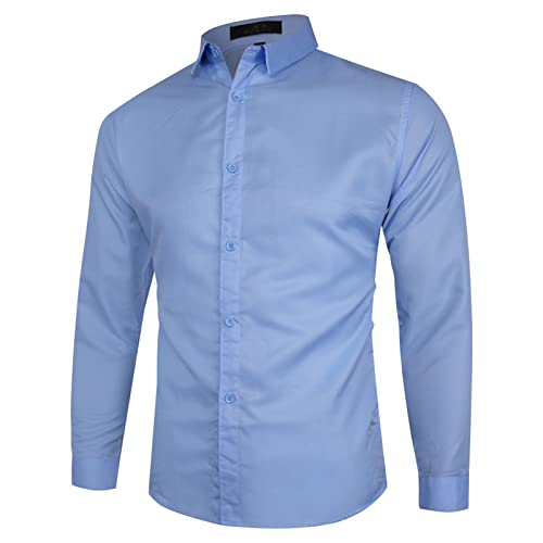 Men's Long Sleeve Dress Shirts Lightweight Button Down Business Shirts Classic Solid Color Slim Fit Shirt (Light Blue,3X-Large)