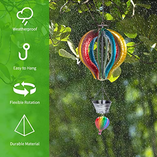 DREAMSOUL Wind Spinners Outdoor, Hanging Hot Air Balloon Wind Spinner, Metal Wind Sculptures & Spinners for Yard Garden Lawn Decoration