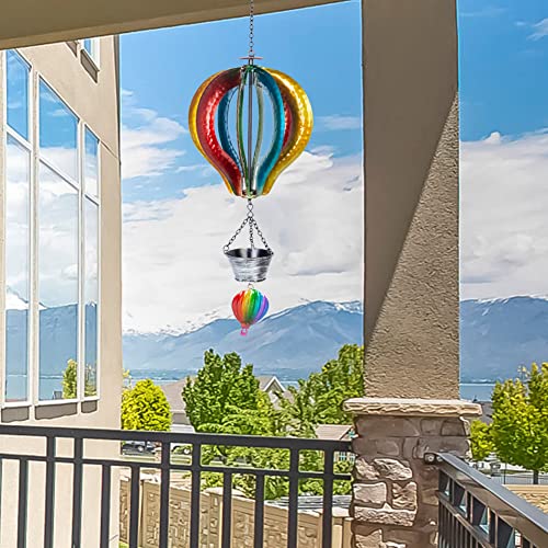 DREAMSOUL Wind Spinners Outdoor, Hanging Hot Air Balloon Wind Spinner, Metal Wind Sculptures & Spinners for Yard Garden Lawn Decoration