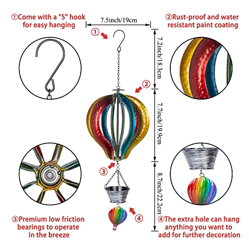 DREAMSOUL Wind Spinners Outdoor, Hanging Hot Air Balloon Wind Spinner, Metal Wind Sculptures & Spinners for Yard Garden Lawn Decoration