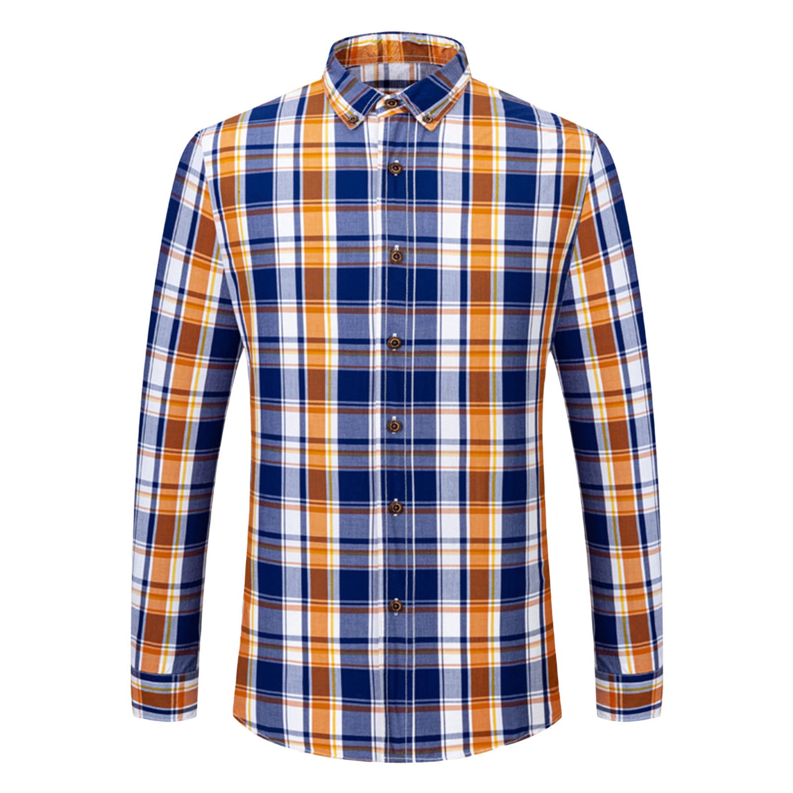 Men's Cotton Striped Dress Shirt Regular Fit Button Down Casual Shirts Plaid Turn-Down Collar Long Sleeve Shirts (Blue 4,42)