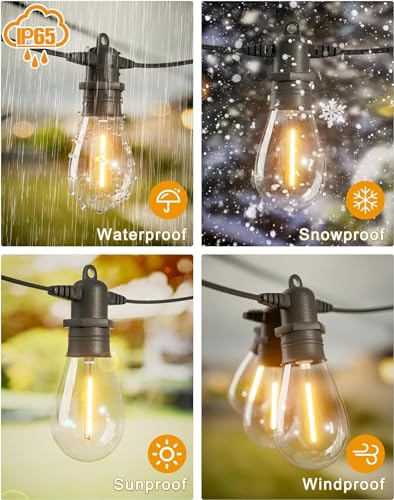 Jerritte 100FT LED Outdoor String Lights with 30 Edison Shatterproof IP65 Waterproof Bulbs, 2700K Dimmable Commercial Grade Patio Lights, Heavy Duty Outside Hanging Lights for Garden Porch Deck Decor