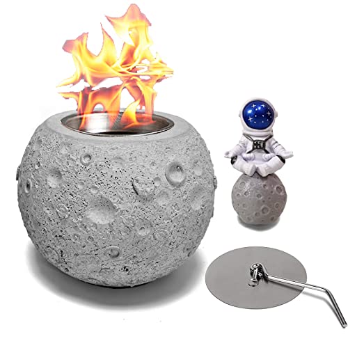 Keopuals Tabletop Fire Pit - Table Top Fire Pit Bowl for Indoor Outdoor Moon Shape Fireplace Table Top Firepit Alcohol Fireplace with Astronaut Ornament