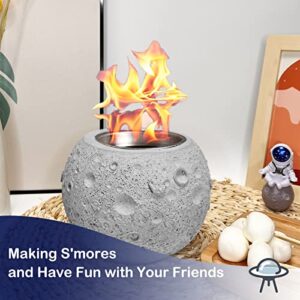 Keopuals Tabletop Fire Pit - Table Top Fire Pit Bowl for Indoor Outdoor Moon Shape Fireplace Table Top Firepit Alcohol Fireplace with Astronaut Ornament