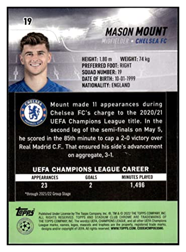 MASON MOUNT 2022 Stadium Club Chrome UEFA Champions League #19 Topps NM+-MT+ Soccer