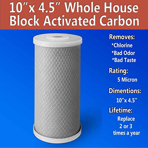 4 High Capacity Coconut Shell Carbon Block & 4 Big Polypropylene Sediment 5 Micron 4.5" x 10" Water Filter Cartridges for Universal Whole House System COMPATIBLE WITH: FC15BX4, 155358-43, DGD-5005-10