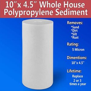 4 High Capacity Coconut Shell Carbon Block & 4 Big Polypropylene Sediment 5 Micron 4.5" x 10" Water Filter Cartridges for Universal Whole House System COMPATIBLE WITH: FC15BX4, 155358-43, DGD-5005-10