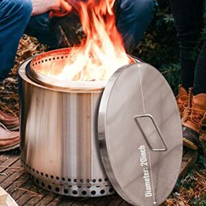 304 Stainless Steel Fire Pit Lid Fit for Solo Stove Bonfire 19.5" Fire Pit, Round Cover with Heat Resistant Handle, Outdoor Fire Pits Wood Burning and Camping Accessories