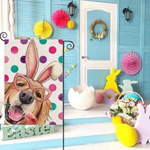 Easter Dog Garden Flag for Outdoor 12x18 Double Sided,Golden Retriever with Flowers Bunny Ears Dots Small Yard Flag,Seasonal Decors for Spring Outside Farmhouse Holiday