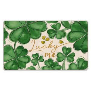 tailus st patricks day shamrock clover decorative front door mat, lucky me doormat indoor outdoor green luck non-slip floor entryway rug, irish holiday home kitchen decoration 17x29 inch