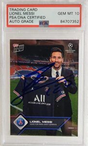 2020-21 signed lionel messi topps now 12 barcelona argentina psa/dna gem mint 10 - autographed soccer cards