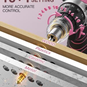 Drill Set, OUBEL 12V Cordless Drill Pink with 42 Acessories, Pink Power Drill Cordless with 3/8" Keyless Chuck, Built-in LED, 2 Variable Speed, Pink Drill for DIY Home Projects, Around the House