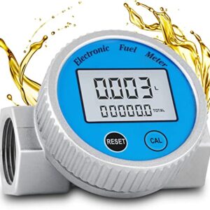 Epidioxi Turbine Flow Meter Waterproof Digital Fuel Flowmeter 2.37-26.41GPM for Water Diesel Fuel Methanol Kerosene Oil (1"NPT)