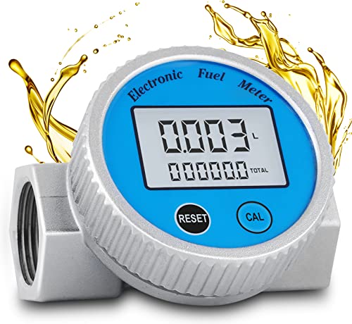 Epidioxi Turbine Flow Meter Waterproof Digital Fuel Flowmeter 2.37-26.41GPM for Water Diesel Fuel Methanol Kerosene Oil (1"NPT)