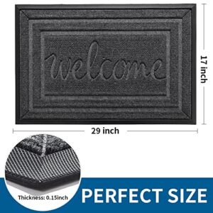 Welcome Door Mat for Indoor Outdoor, 17"x29" Durable Front Door Mat Entryway Rug for Patio, Garage, High Traffic Areas, Grey