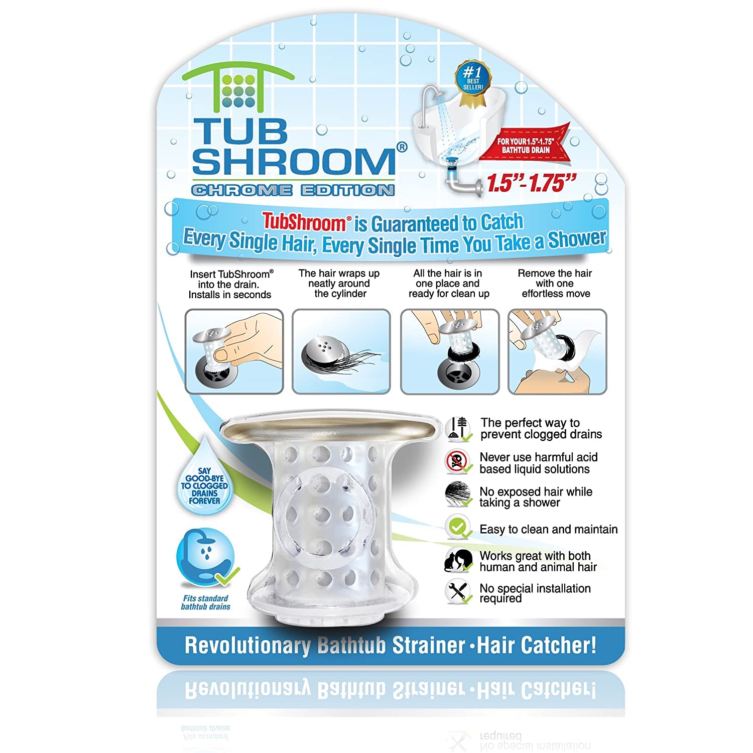 TubShroom Tub Drain Hair Catcher, Chrome & SinkShroom Revolutionary Bathroom Sink Drain Protector Hair Catcher, Strainer, Snare, Sinkshroom Chrome Edition, 1" -1.4"