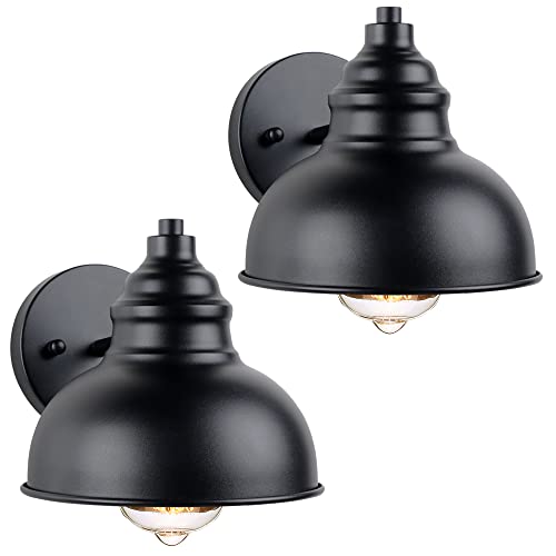 PTRWOROA 2 Pack Outdoor Wall Lights with Matte Black Finish and E26 Socket Base, Farmhouse Barn Lights, Exquisite Wall Sconces for Indoor and Outdoor