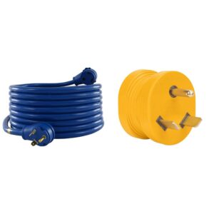 conntek 14361, 30 amp rv extension cord, blue (25-feet) & camco rv 30am/15af power grip electrical adapter (55233)