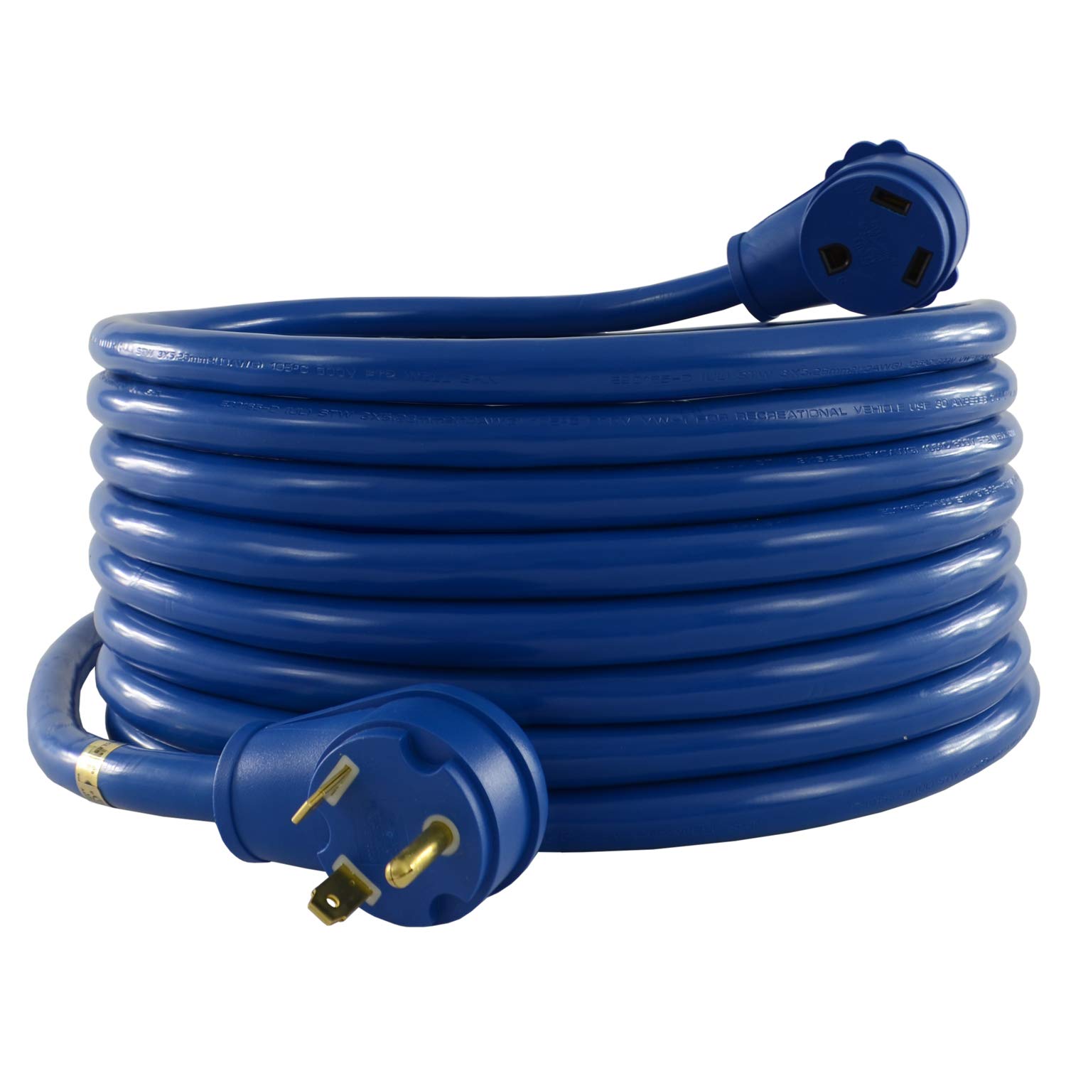 Conntek 14361, 30 Amp RV Extension Cord, Blue (25-Feet) & Camco RV 30AM/15AF Power Grip Electrical Adapter (55233)