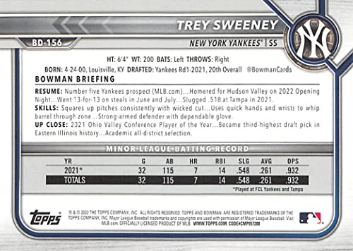 2022 Bowman Draft #BD-156 Trey Sweeney