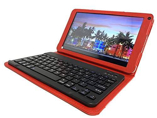 Android Tablet 10" Display 4G LTE Tablets Phone with Dual SIM 32GB + 128GB SD Slot 6000 mAh WiFi GPS Bluetooth Keyboard + Case – Red