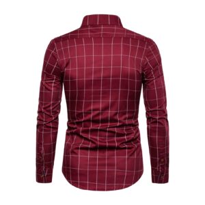 Men's Striped Wrinkle Free Dress Shirt Regular Fit Button Down Shirts Plaid Solid Slim Fit Long Sleeve Shirts (Red,5X-Large)