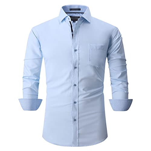 Maiyifu-GJ Men's Casual Wrinkle Free Dress Shirt Bamboo Fiber Button Down Shirts Solid Slim Fit Long Sleeve Shirts (Blue,Large)